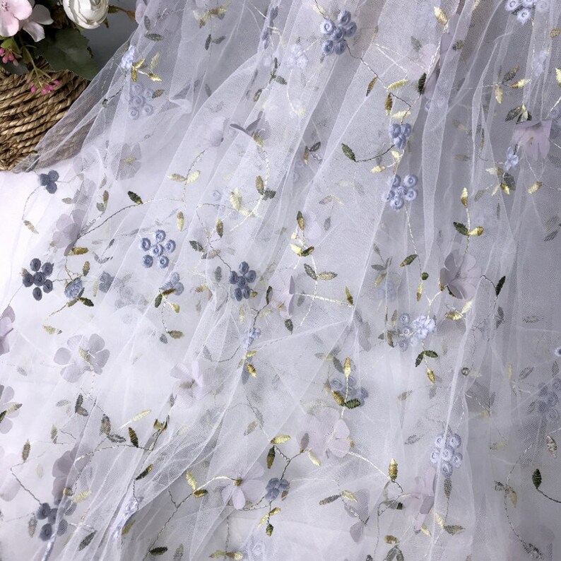 Soft 3D Floral Overlay Tulle Lace Fabric Colorful Embroidery | Etsy