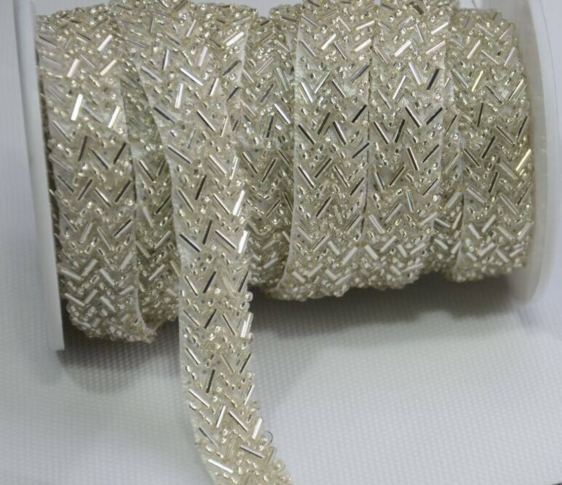 Crystal Lace Trim Beaded Lace Trim Ivory Sequined Lace Sash - Etsy