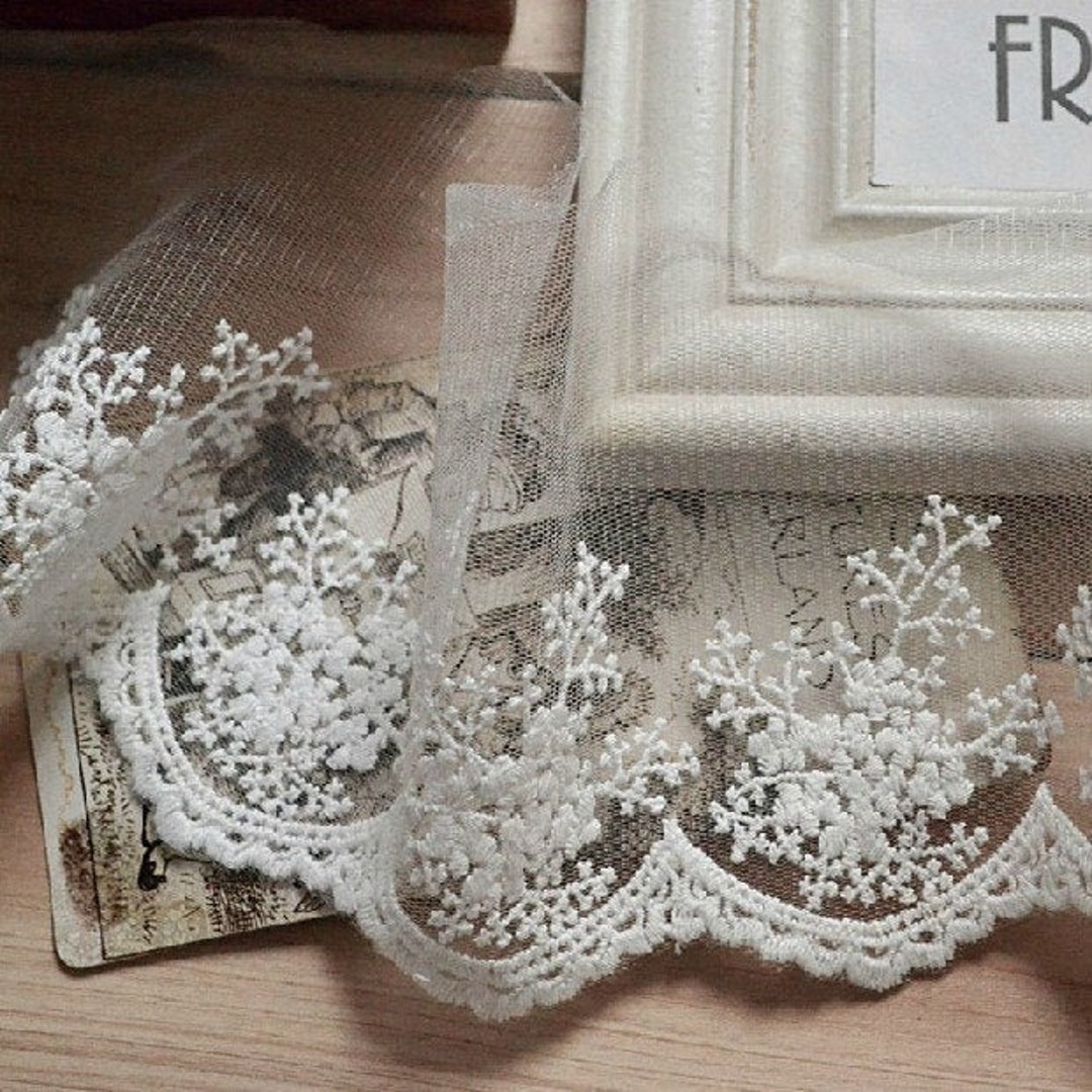 Off White Floral Lace Trim, Beautiful Snowflake Embroidery Lace ...
