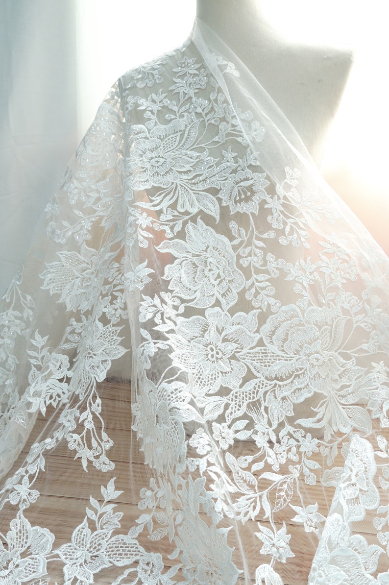 Lux Embroidery Floral Overlay Lace Fabric Large Flower | Etsy