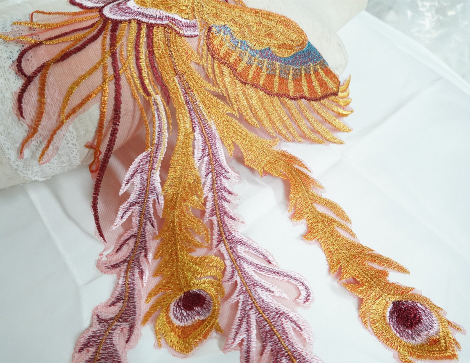 Big Phoenix Tulle Lace Applique, Colorful Sew on Patch, Embroidery ...
