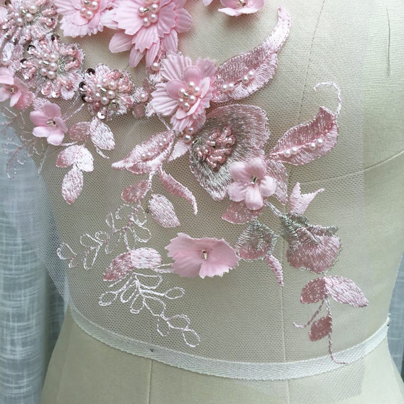 Beautiful Pink Applique 3D Lace Wedding Appliques Beaded | Etsy