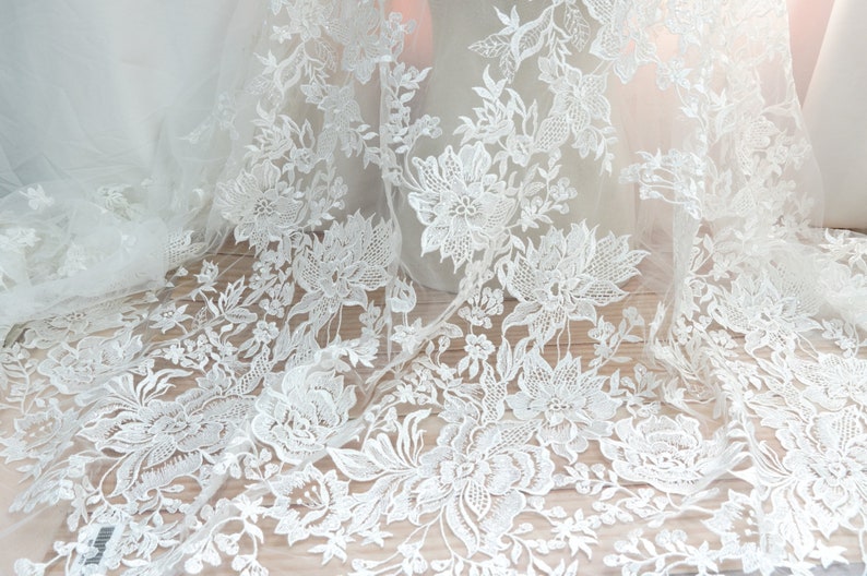 Lux Embroidery Floral Overlay Lace Fabric Large Flower | Etsy