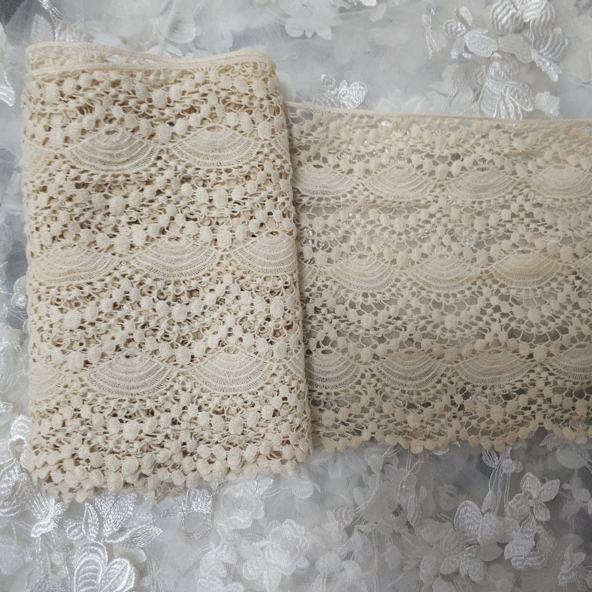 Scalloped Cotton Lace, Retro Style Beige Hollow Out Lace Trim, Wave ...