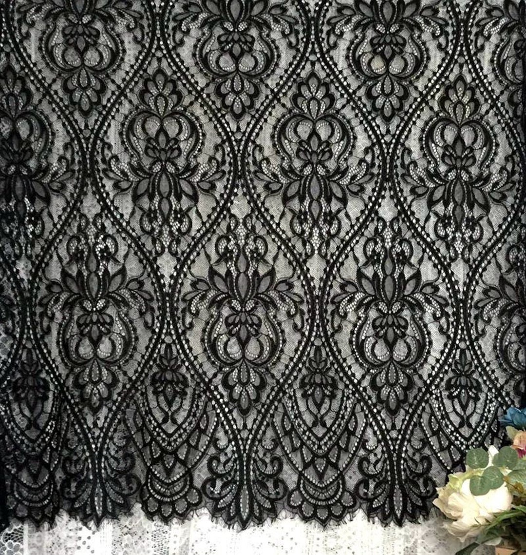 Vintage Chantilly Lace Fabric, Cord Scalloped Floral Eyelash Lace, Robe ...
