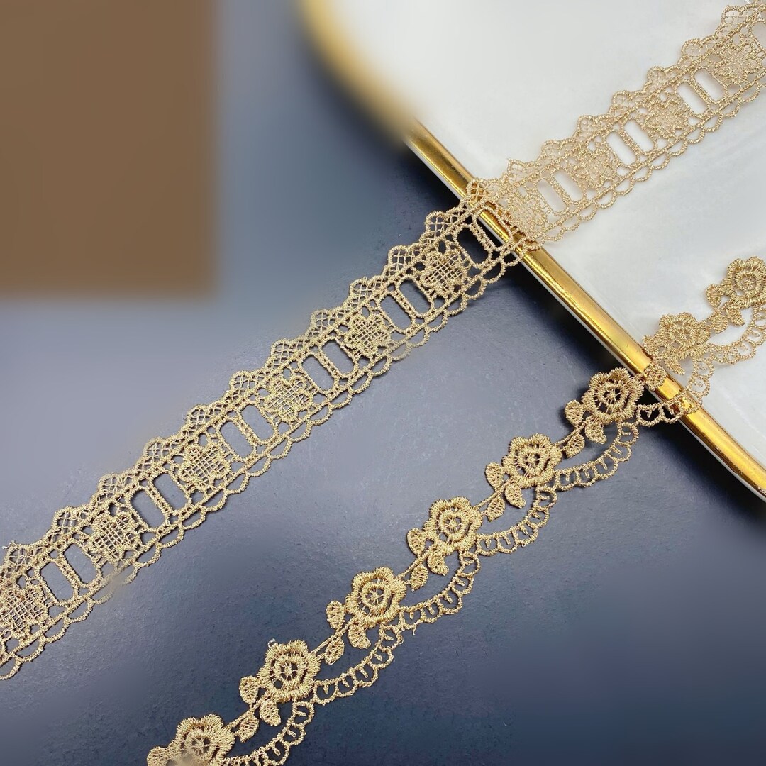 Rose Gold Rose Flowers Venice Lace Trim, Narrow Lace Trim for Wedding ...