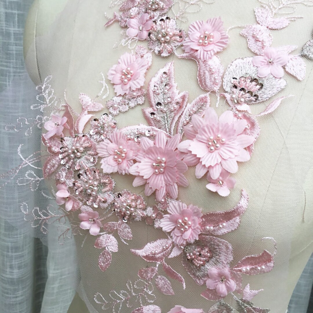 Beautiful Pink Applique, 3D Lace, Wedding Appliques, Beaded Applique ...