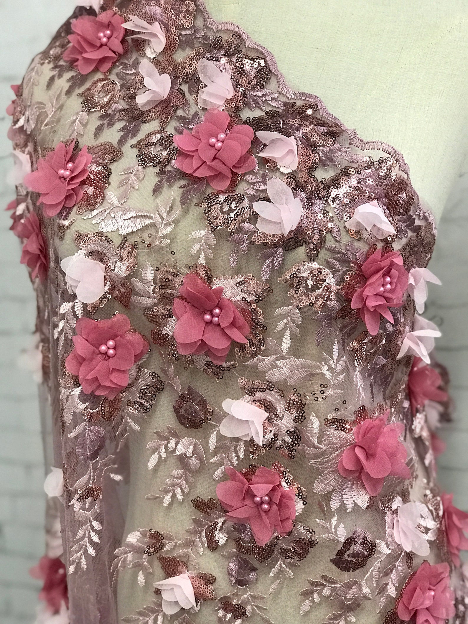 3D Multi-Layers Floral Lace Vintage Pink Light Pink flower | Etsy