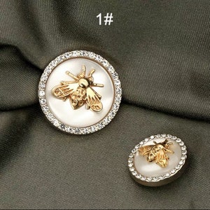 50 Pcs Exquisite Gold Bumblebee Round Shank Buttons, Rhinestone Edge ...