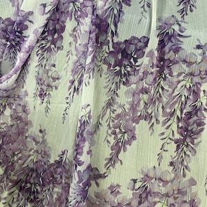 Print Wisteria Flower Chiffon Fabric, Shimmer Print Purple Flower ...