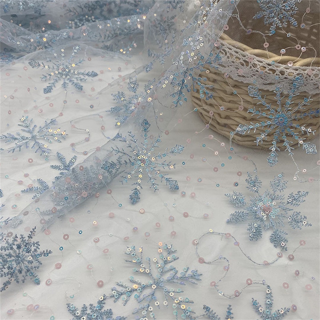 Frozen Cosplay Snowflake Sequined Lace Fabric, Embroidery Sparkle Lace ...