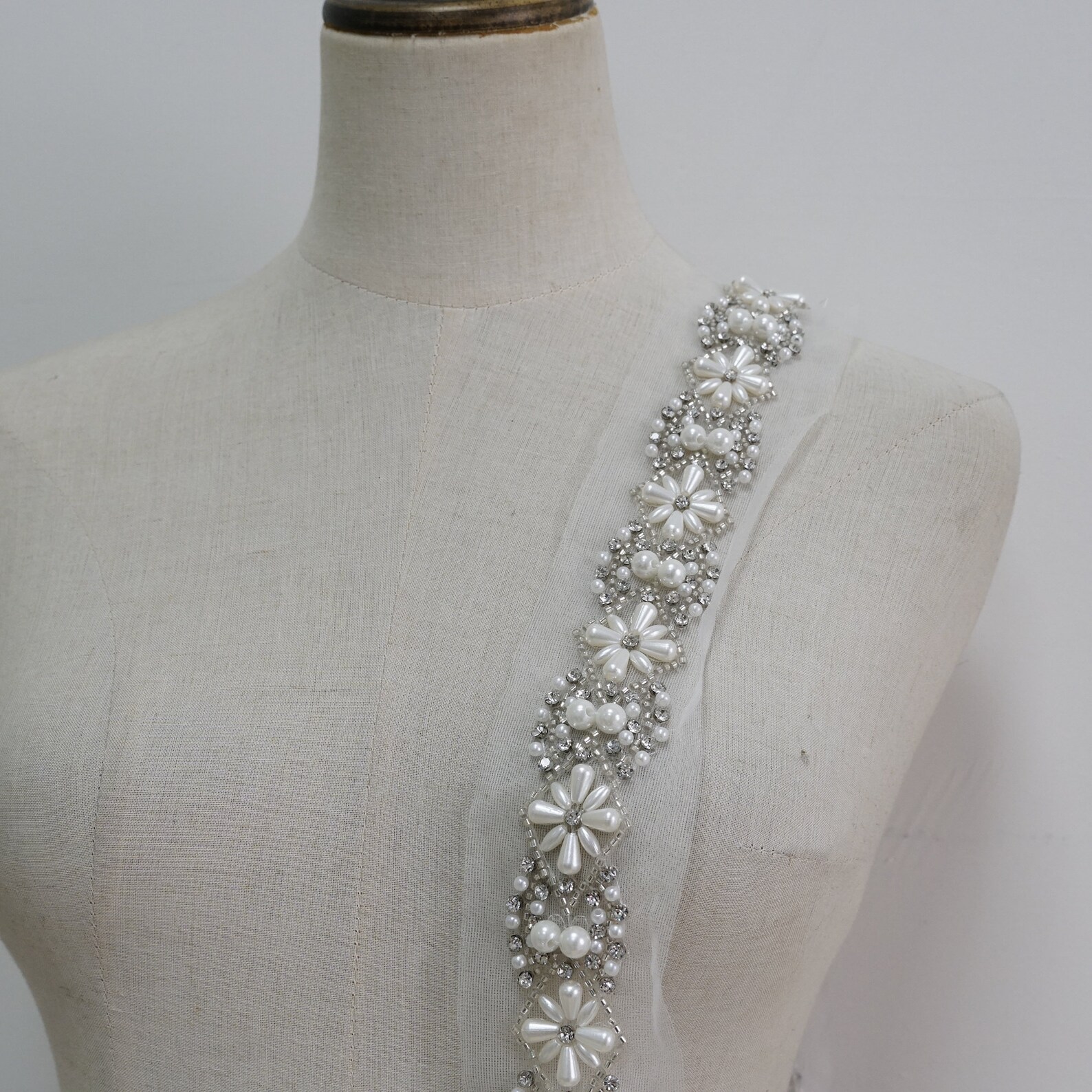 Heavy Beading Mesh Lace Trim, Beading Rhinestones Bridal Sashes ...