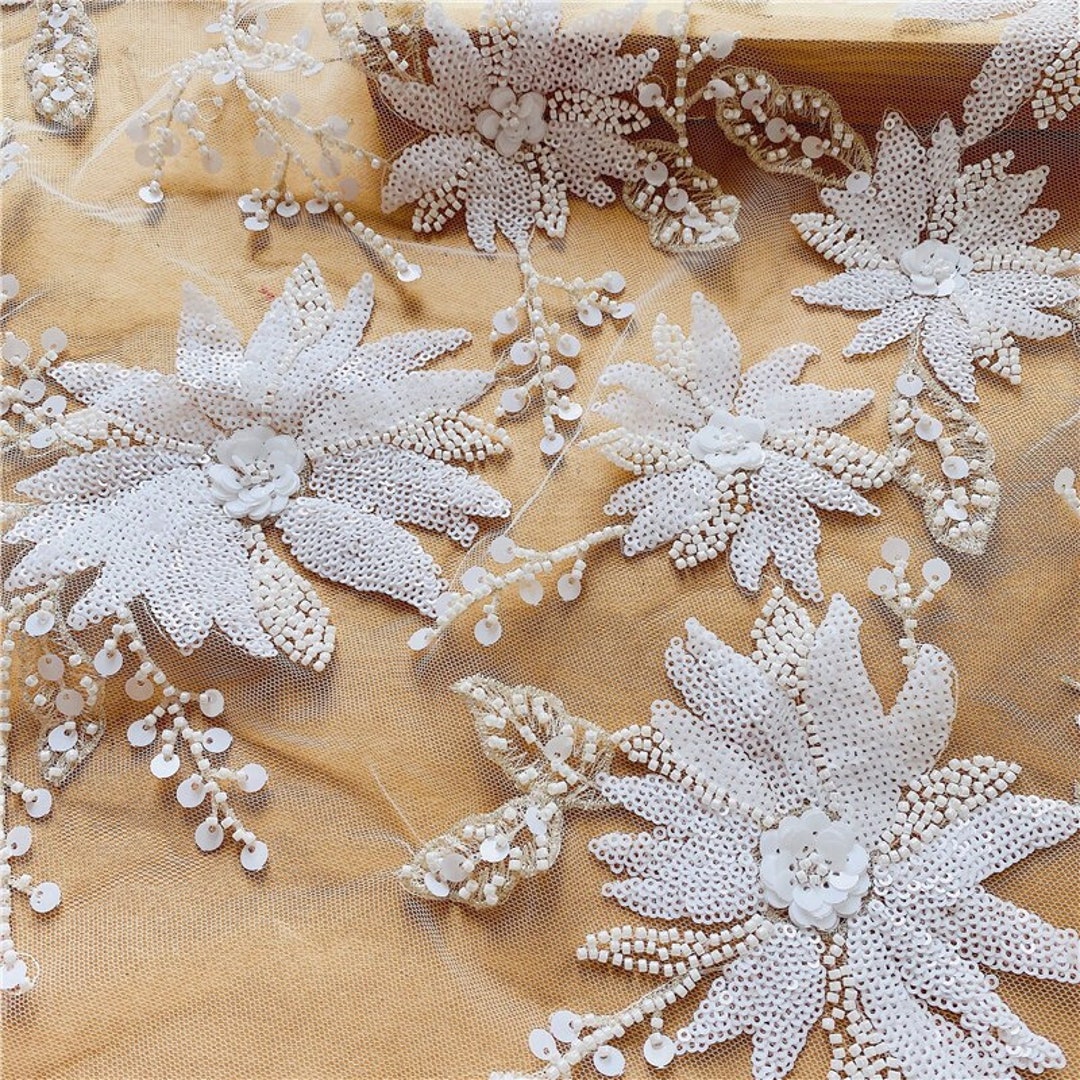 Milk White Sunflowers Lace Applique Heavily Embroidery Silver - Etsy