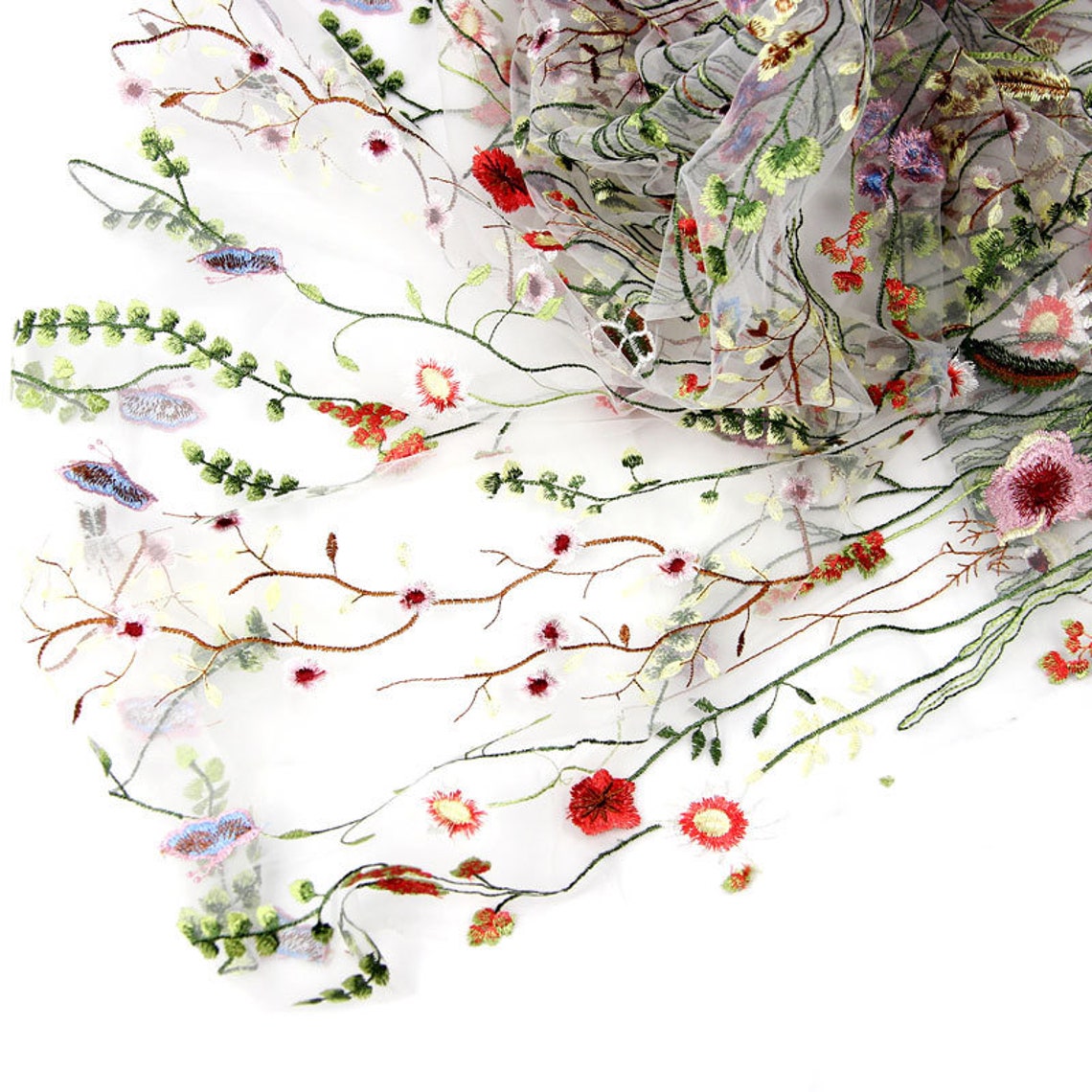 Ivory Embroidered Tulle Lace Fabric Multi Color Embroidered - Etsy