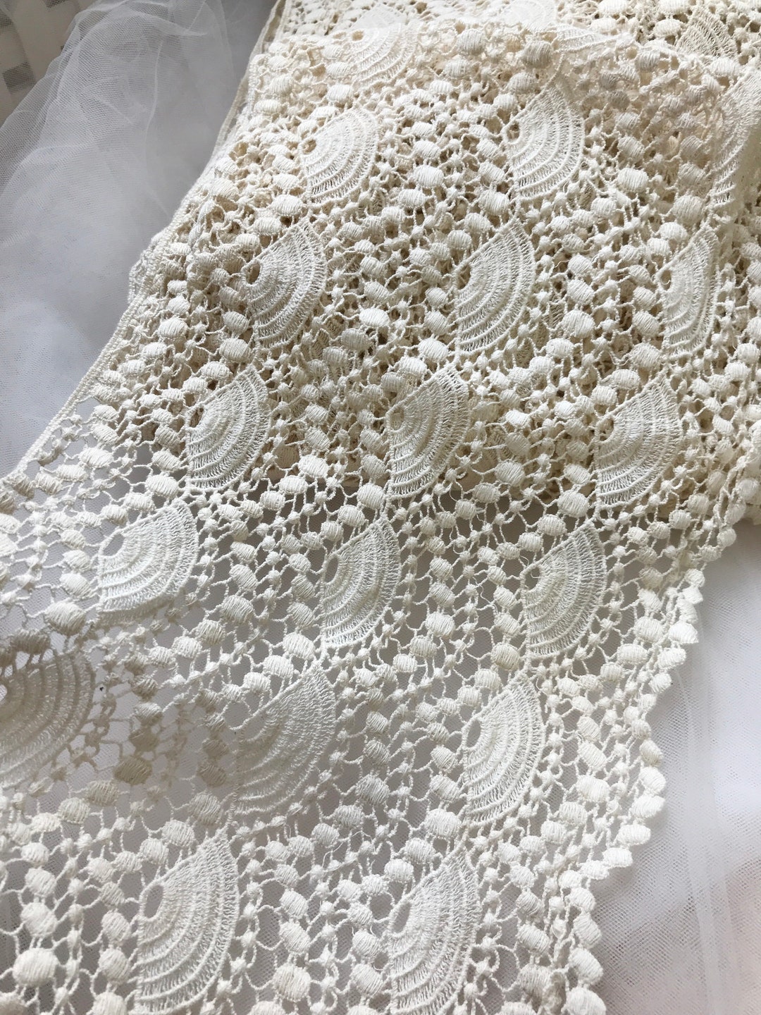 Scalloped Cotton Lace, Retro Style Beige Hollow Out Lace Trim, Wave ...