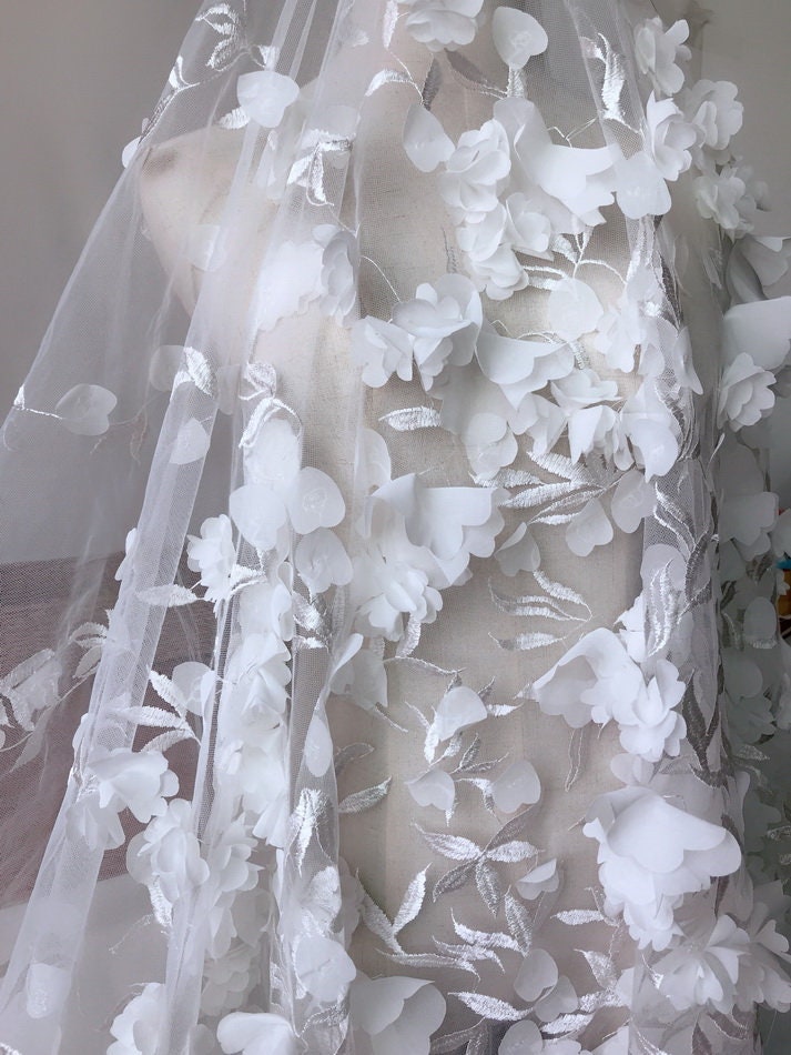 3D Blossom Flower Fabric Green Embroidery Leaf Lace Fabric for Wedding ...