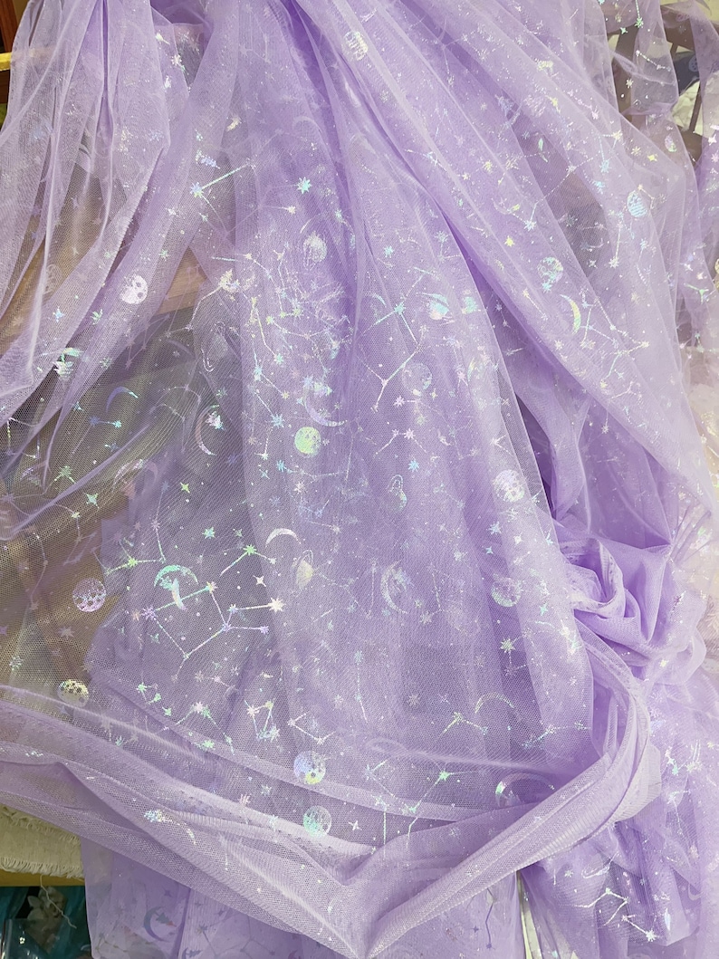 Print Ombre Celestial Mesh Lace Fabric, Gradient Starry Mesh Fabric ...