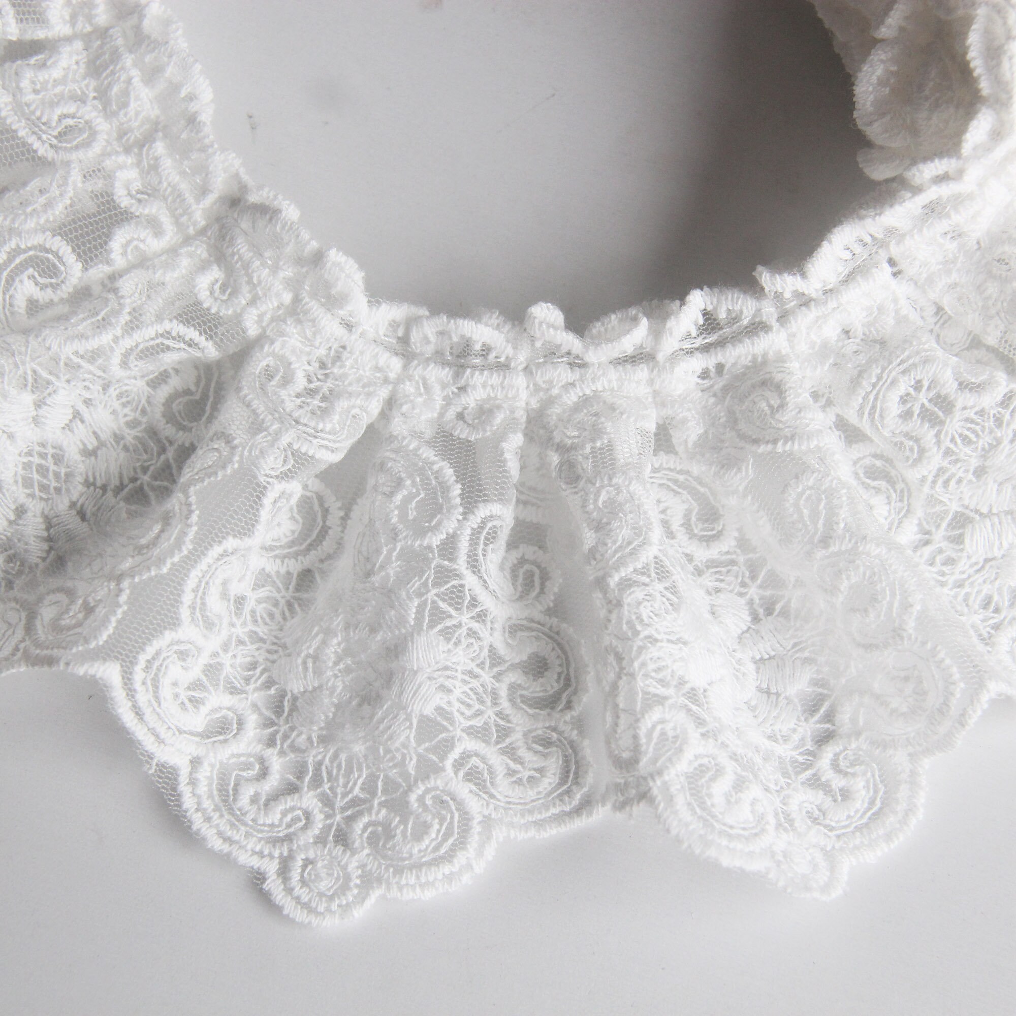 Dense Pleated Embroidery Cotton Trim, Ruffled Scallop Border Flowers ...