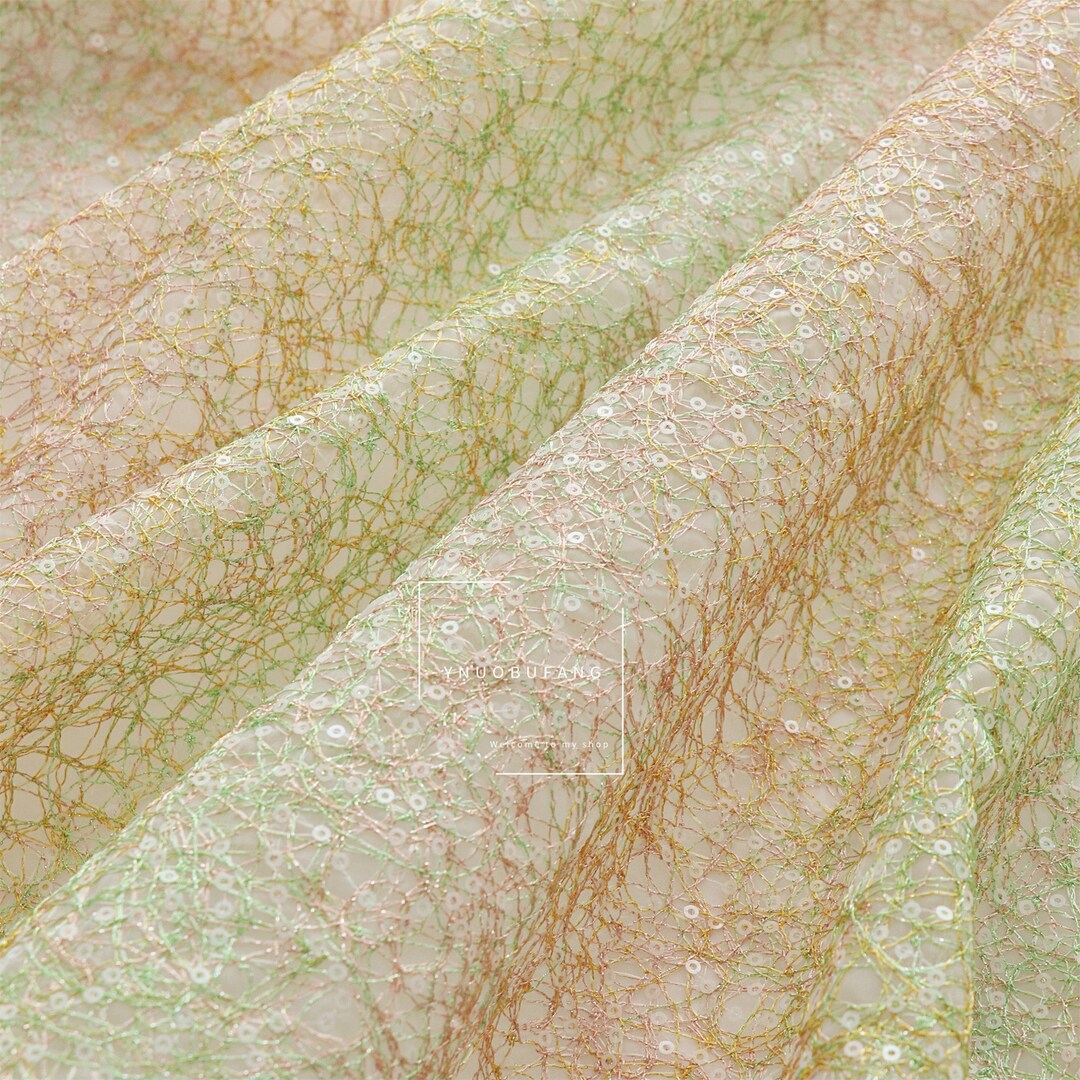 Random Embroidery Multi-colors Thread Sequined Lace Fabric, Shinny ...