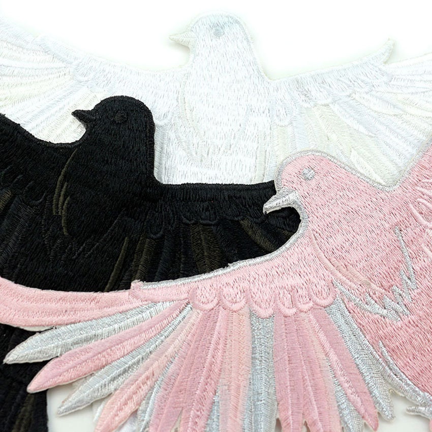 11'' Large Dove Patch in White / Pink / Black, Huge Flying Bird Patch ...