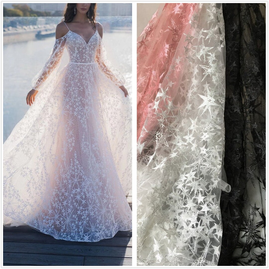 Star Pattern Lace Fabric, Embroidered Tulle Fabric, Illusion Gowns ...