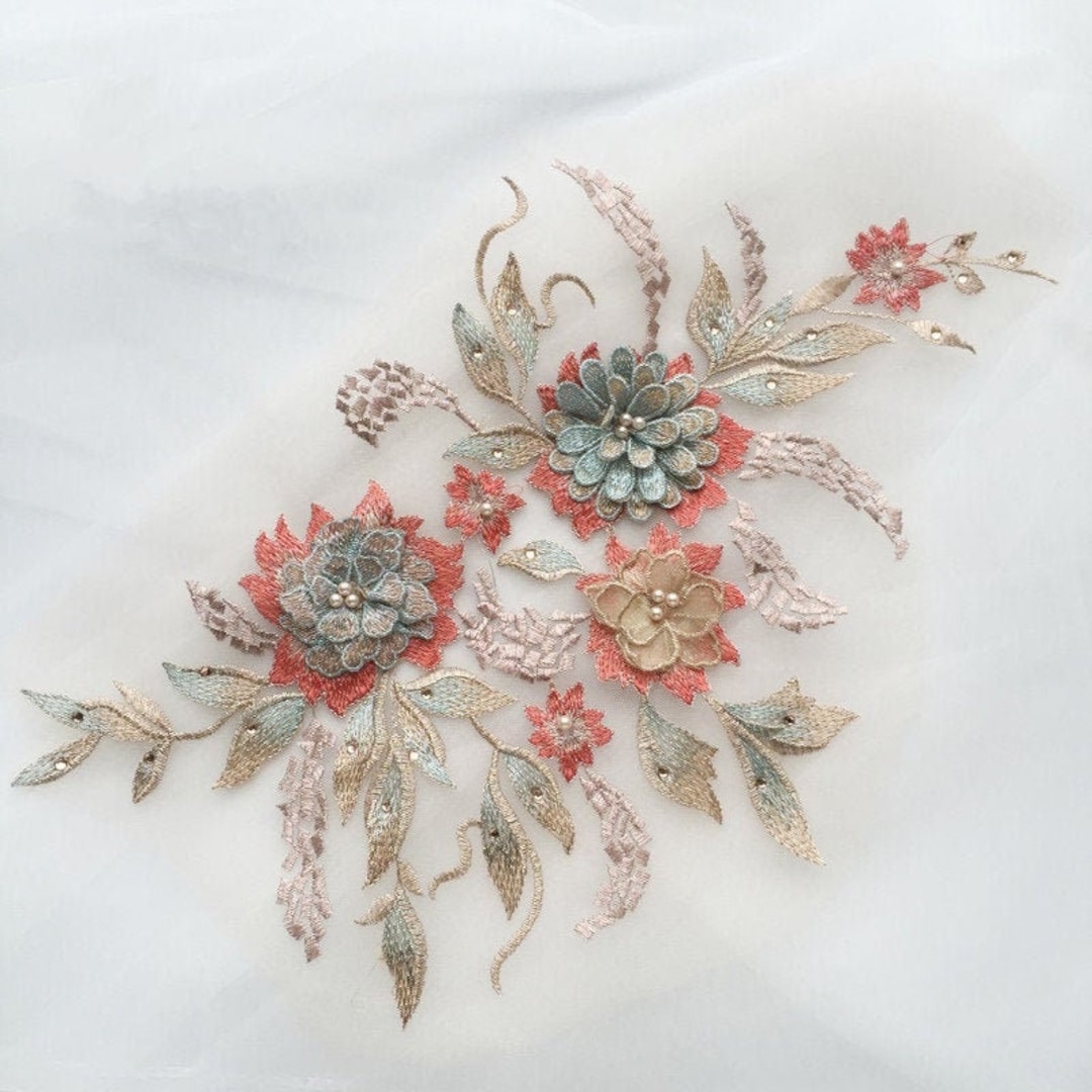 Gorgeous 3D Flower Bodice Applique, Pearls Beaded Colorful Lace ...