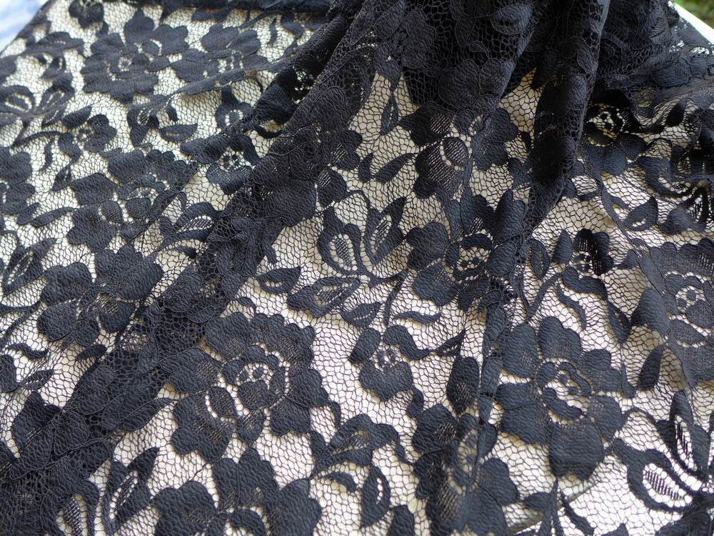 59 Soft Black Roses Fabric 4 Ways Stretch Floral Lace | Etsy
