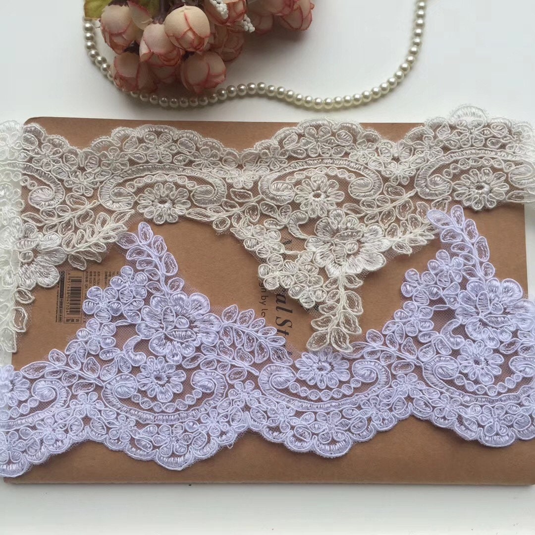 Alencon lace scalloped edging trim lace white color / ivory | Etsy