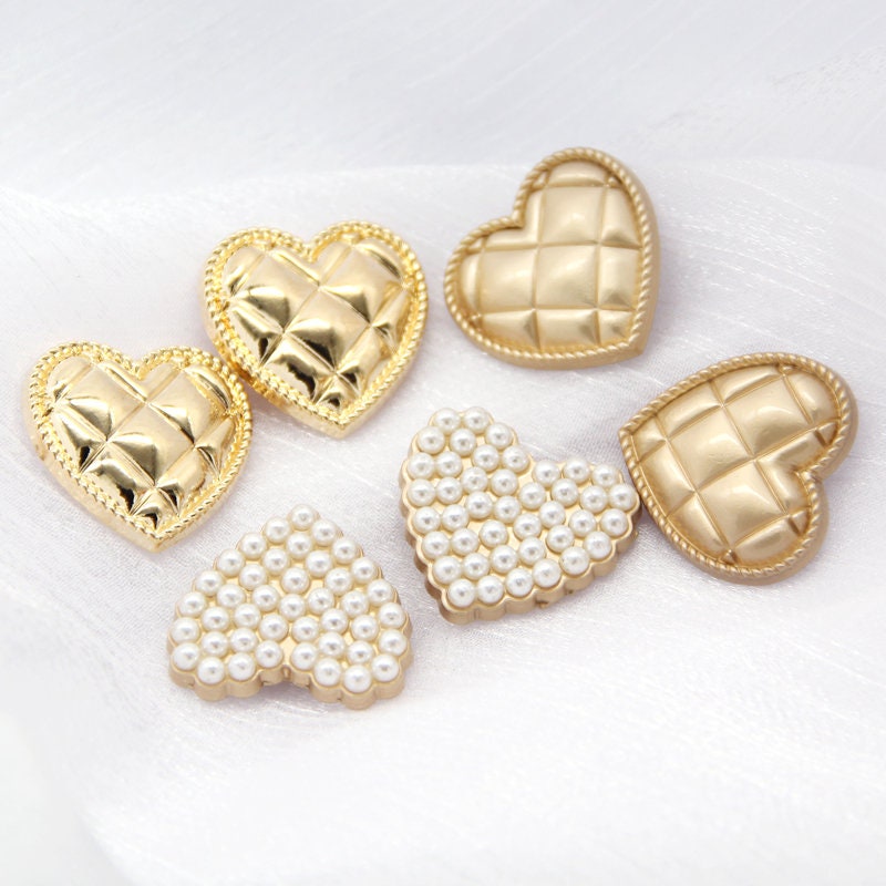 5 Pcs Metallic Gold Heart Shape Sewing Buttons Faux Pearls - Etsy