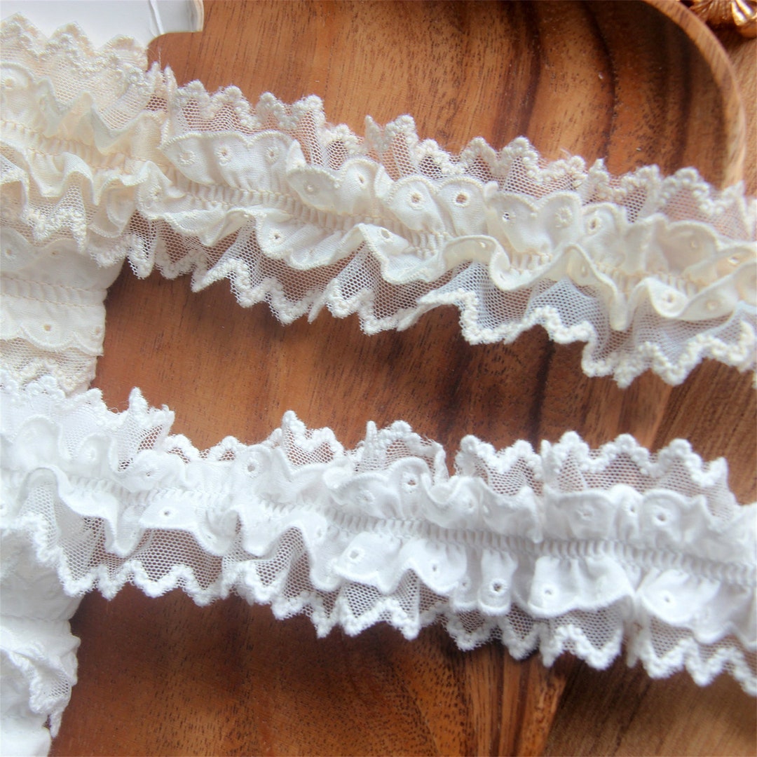 Pleated Stretch Cotton Mesh Trim, 2 Layers Ruffled Cotton Trim for DIY ...