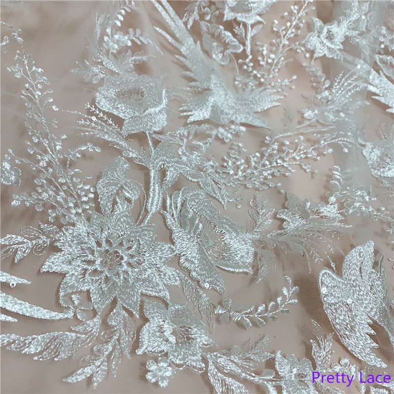 Delicate Embroidery Birds Lace in off White Sequins Floral | Etsy