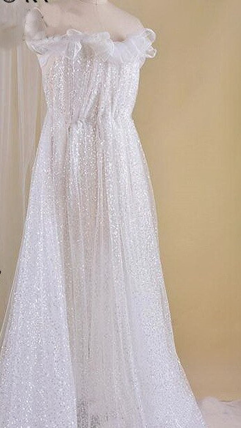 Premium Ivory Mesh Lace, Sparkle Glitter Sequined Overlay Gauze Lace ...