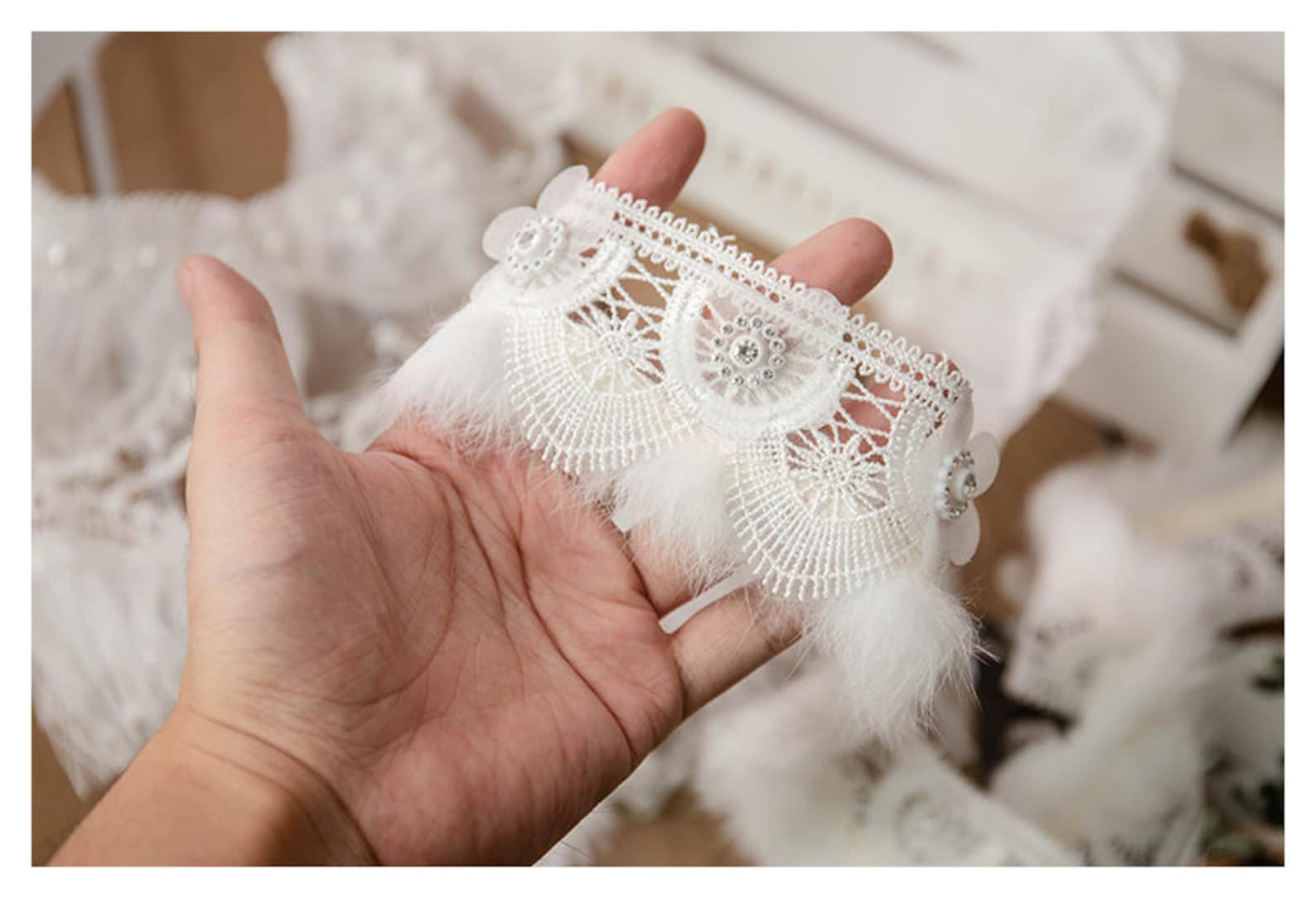 Adorable Fluffy Floral Lace Trim in off White, Pleated Tulle Lace Trim ...