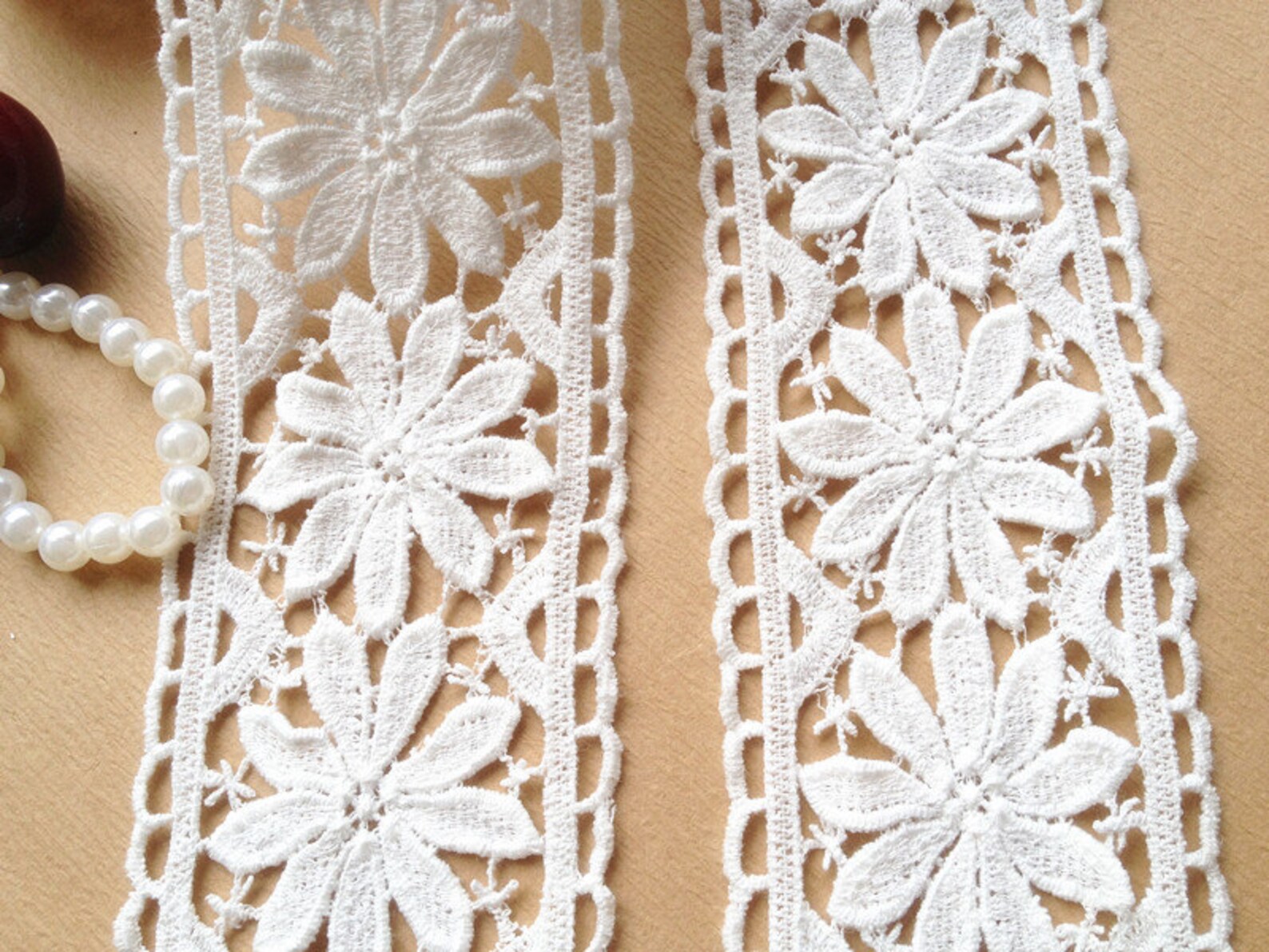 Beautiful Daisy Flowers Lace Trim, Vintage Cotton Lace Trim, off White ...