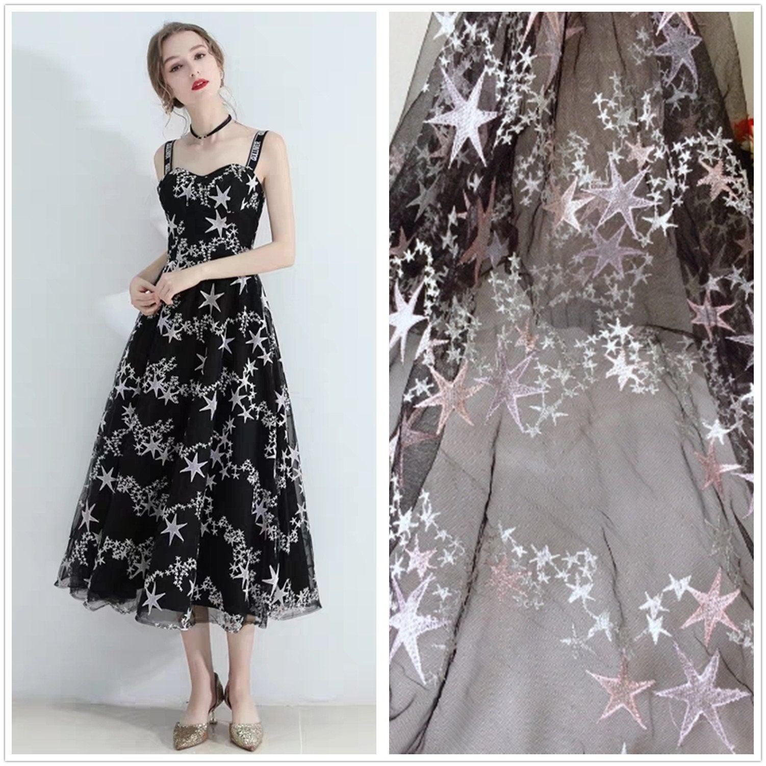 Star Pattern Fabric Embroidered Tulle Fabric Illusion Gowns | Etsy
