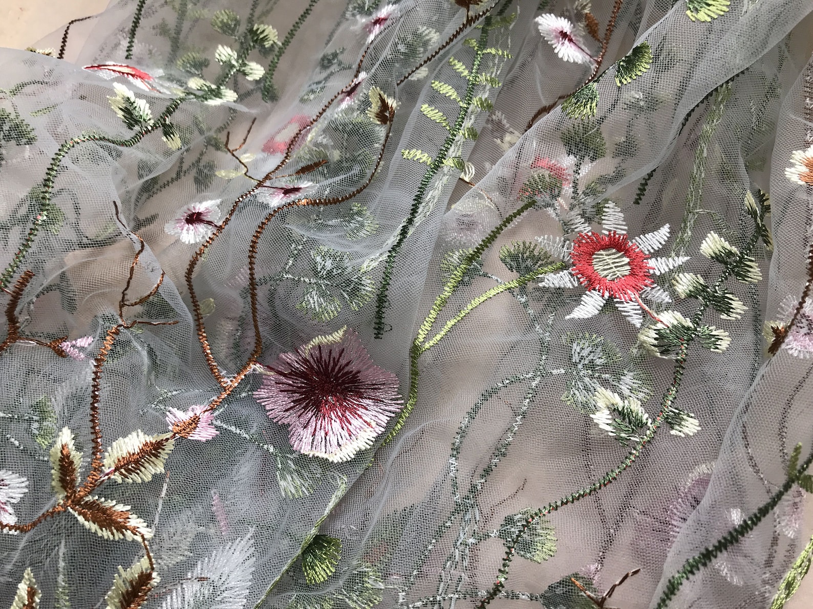 Ivory Embroidered Tulle Lace Fabric Multi Color Embroidered - Etsy