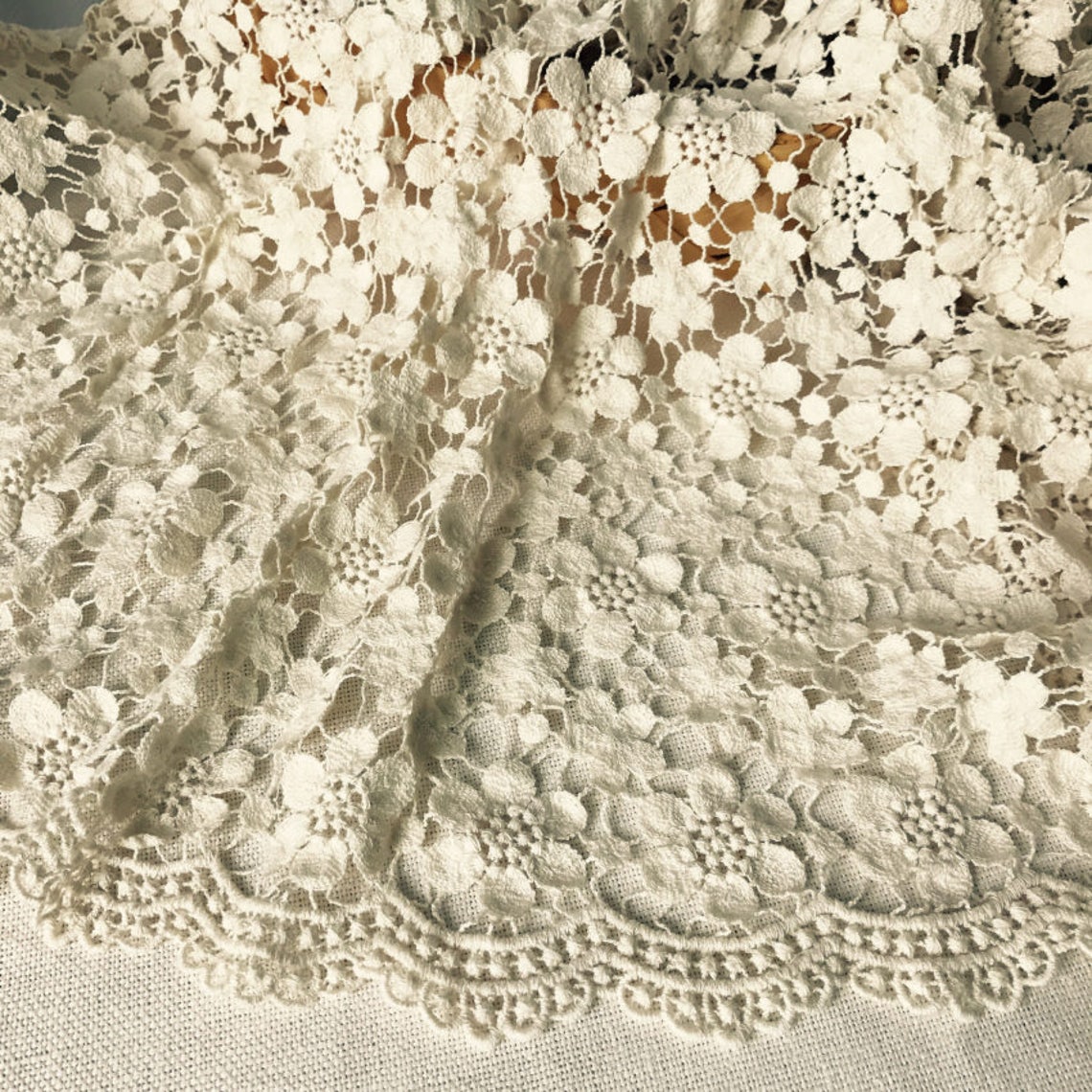 Vintage Style Cotton Fabric Scalloped Trim Fabric Beige | Etsy