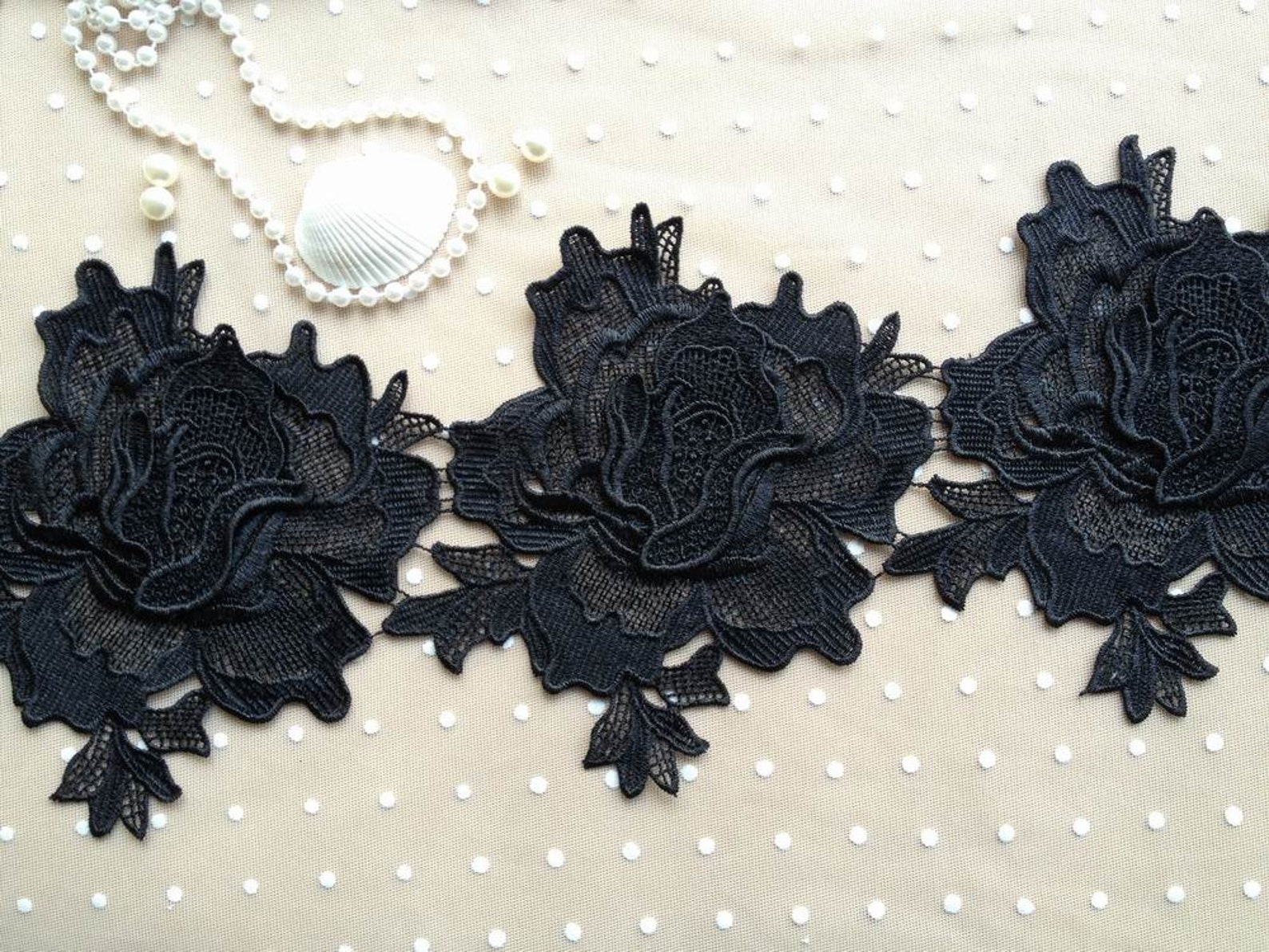 Black Lace 3D Rose Lace Vintage Roses Lace Trim for Bridal | Etsy
