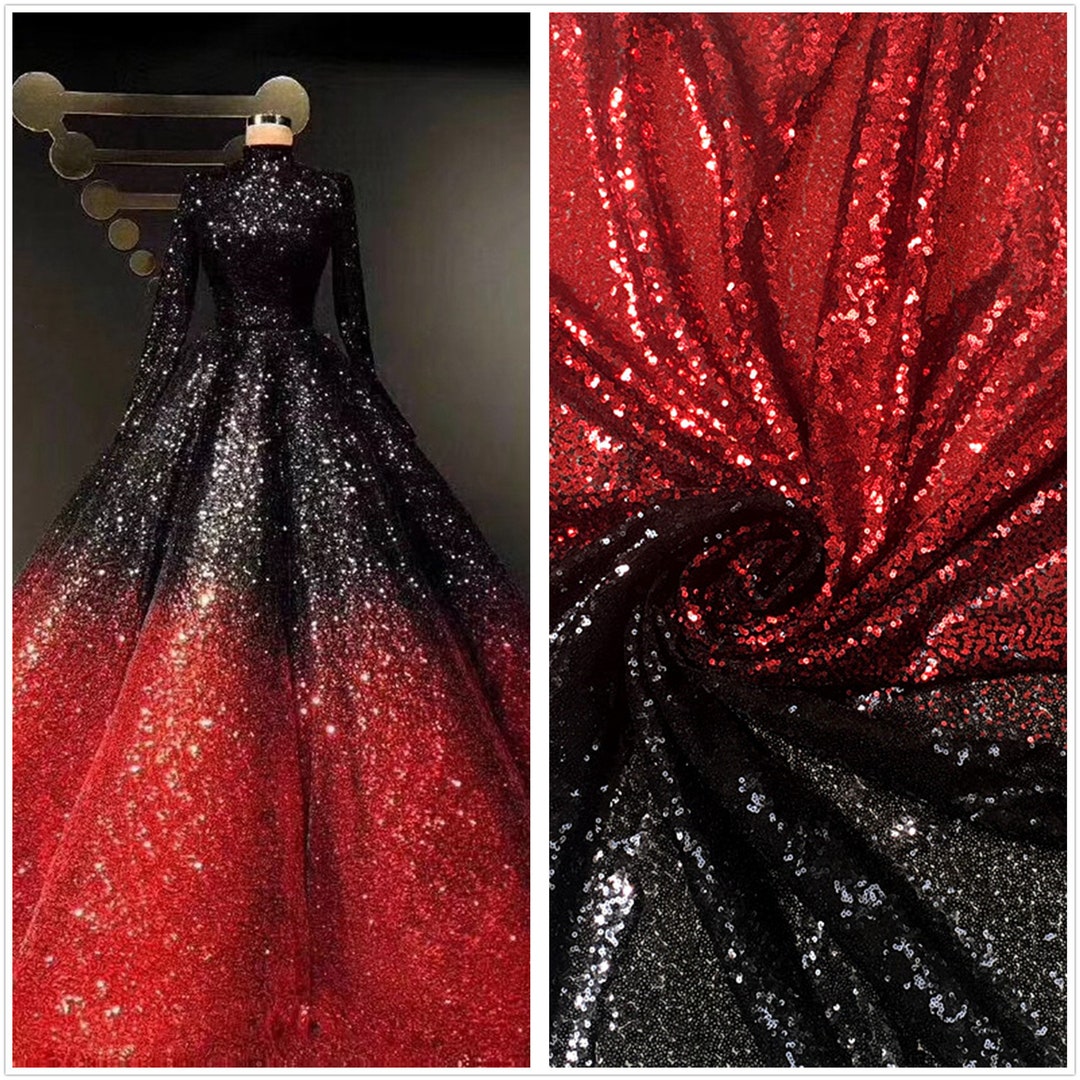 Red and Black Sequins Ombre Lace Fabric, Paillette Sequin Fabric ...