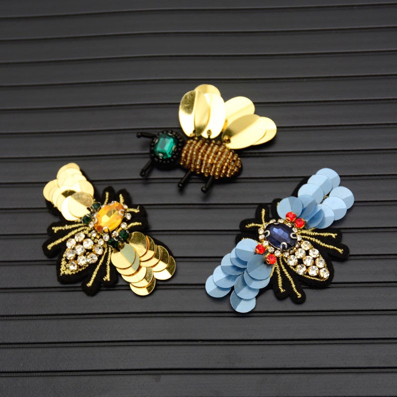 Lovely Bees Beaded Bee Patches Gold Sequined Embroidered - Etsy