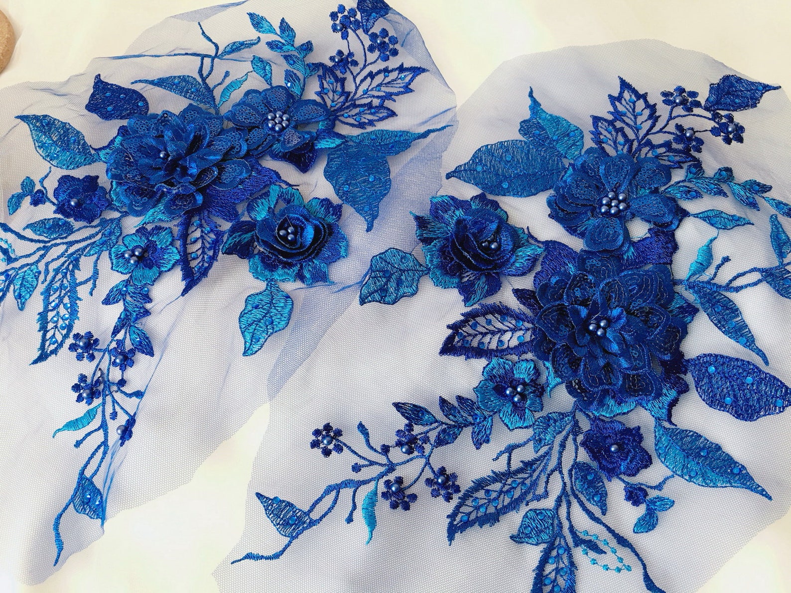 Royal Blue applique Beaded lace applique 3D bridal lace | Etsy