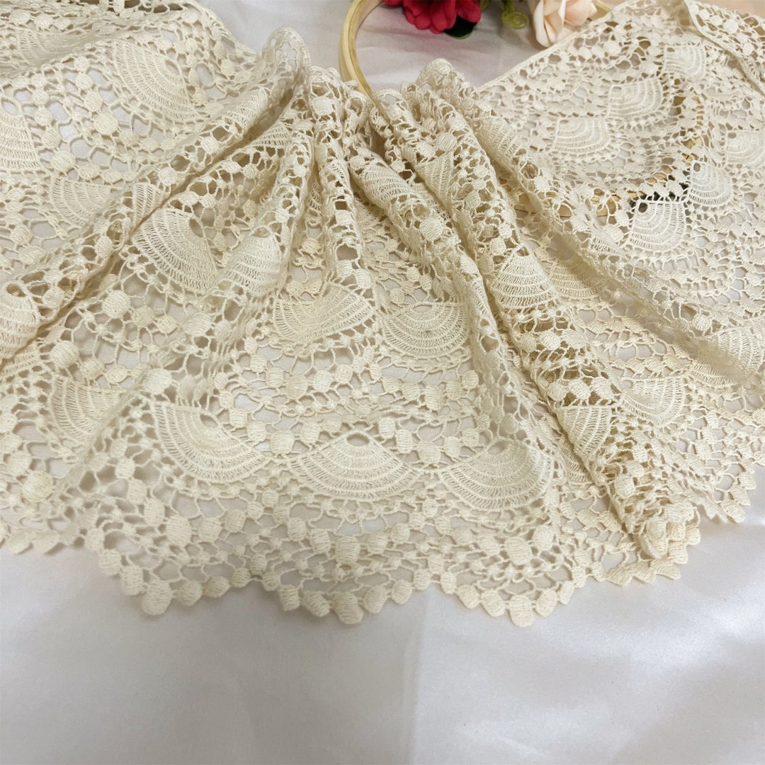 Scallop Pattern Cotton Lace, Vintage Style Beige Hollow Out Lace Trim ...