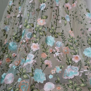 Multi-colors Petals Embroidery Overlay Bridal Tulle Lace Fabric in ...