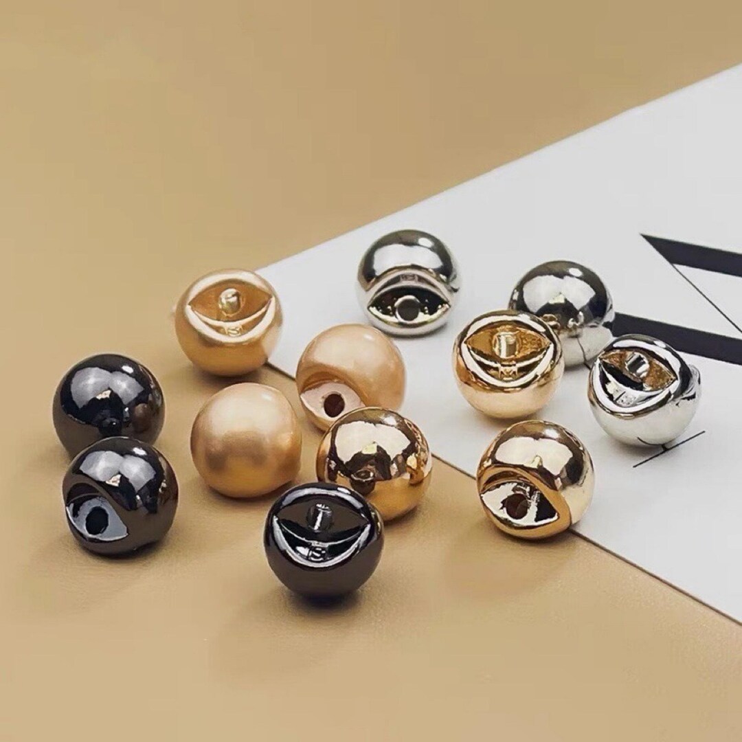 20 Pcs Plain Cute Bead Pattern Metal Shank Buttons, Simple Round Metal ...