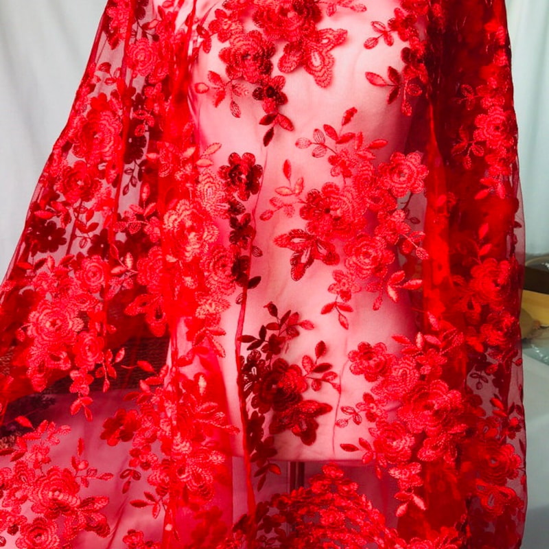 Red Lace Fabric - Etsy