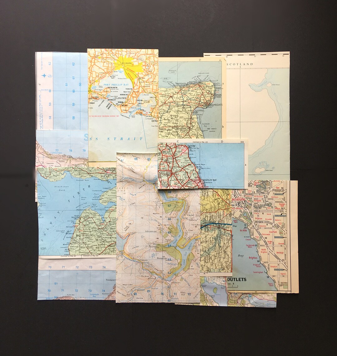 Blue Vintage Map and Atlas Ephemera Pack - Etsy