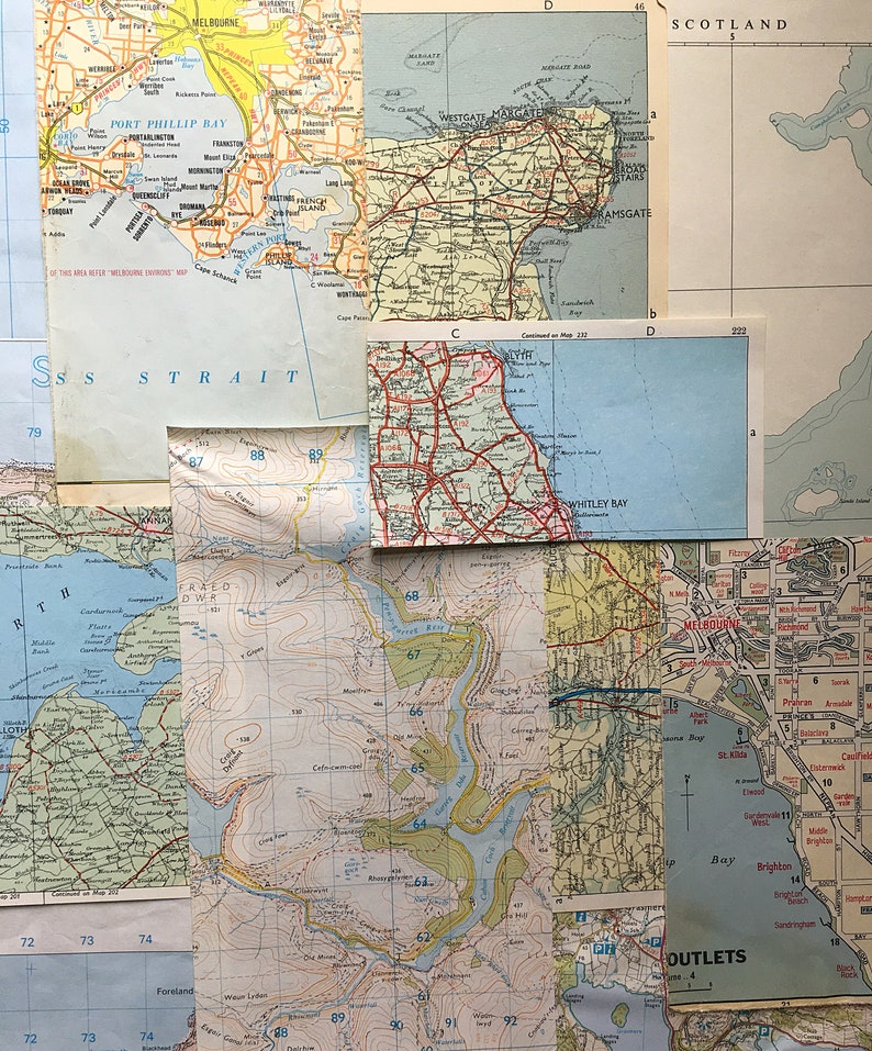 Blue Vintage Map and Atlas Ephemera Pack - Etsy