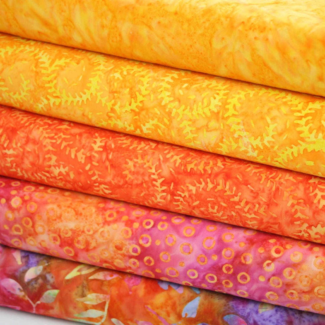 Bali Batiks Premium Cotton Fabric Craft Warm Colour 5 FQ Bundle FREE ...