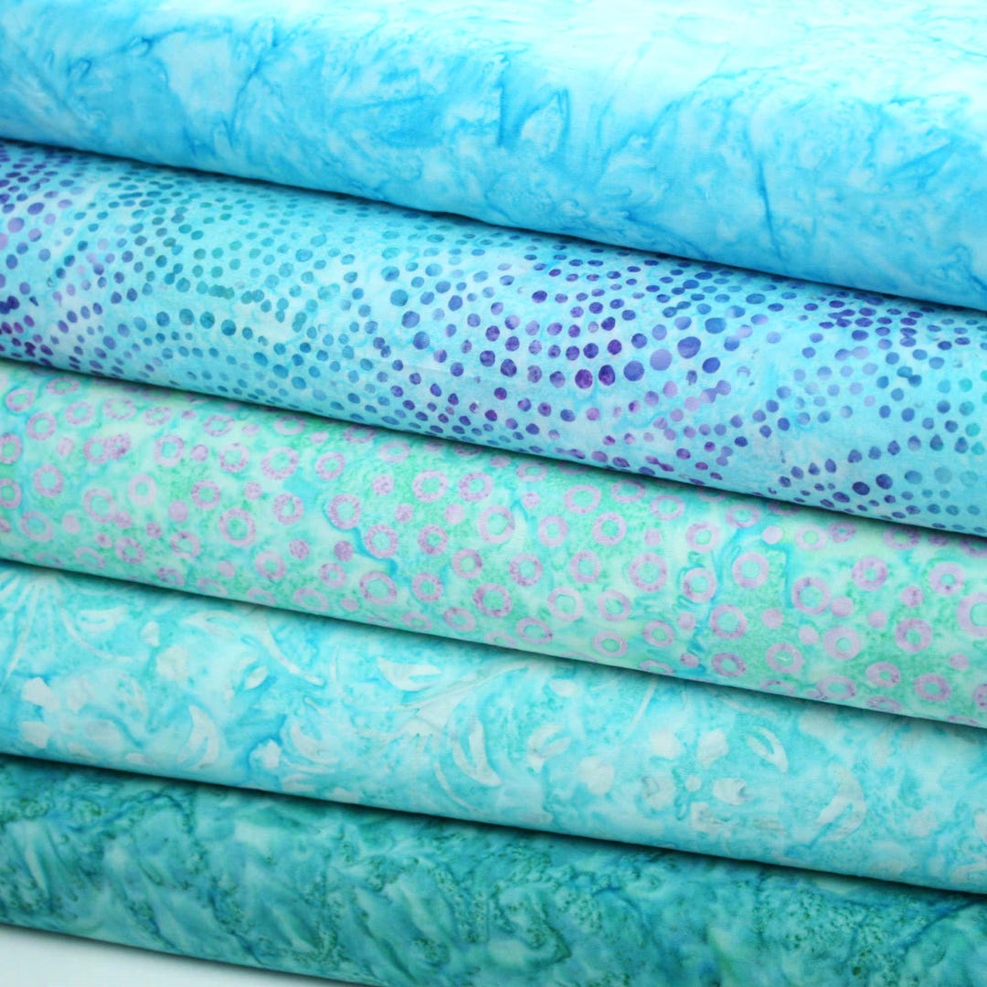Bali Batiks Premium Cotton Fabric Craft Cyan Blue Colour 5 FQ Bundle ...