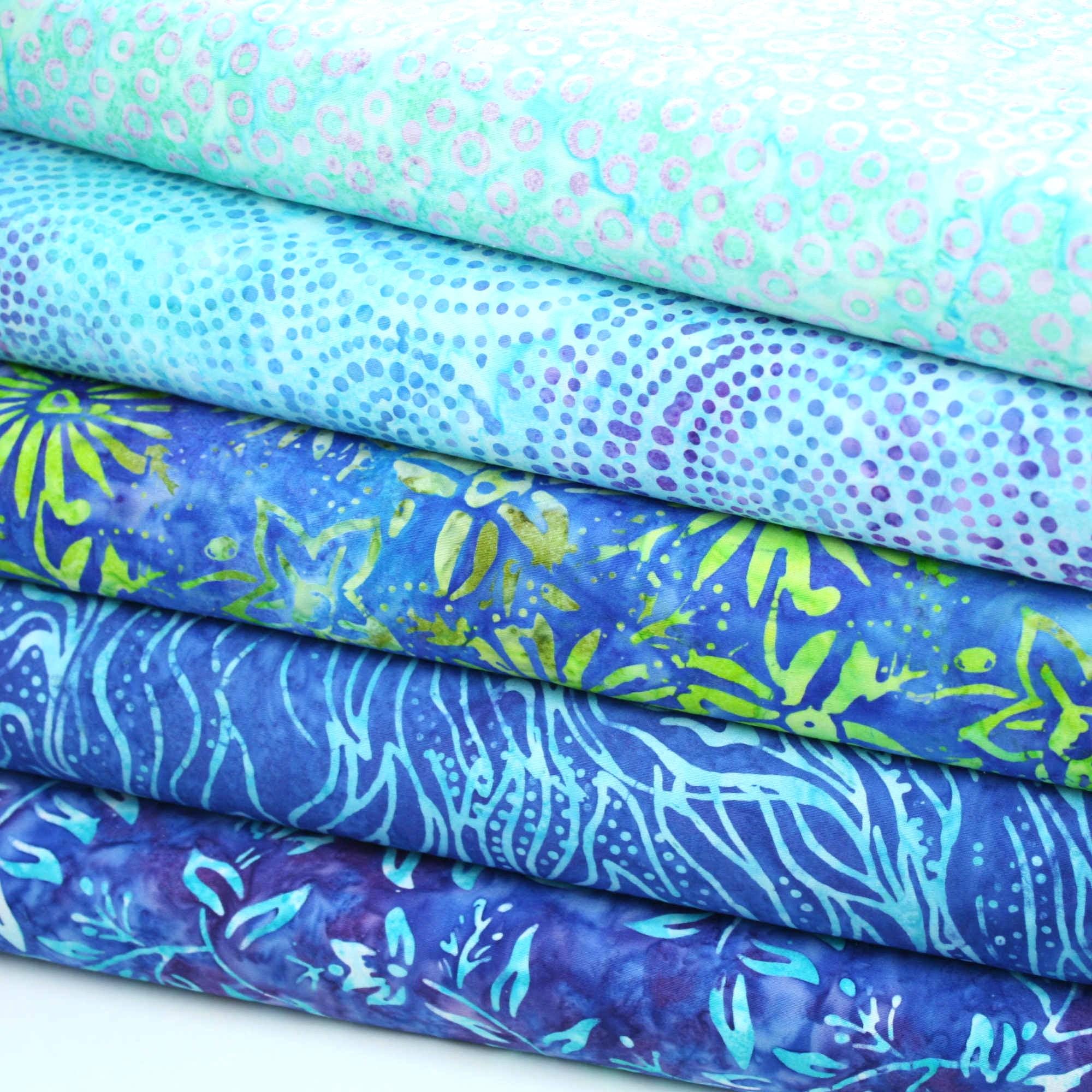 Bali Batiks Premium Cotton Fabric Craft Blue Colour 5 FQ Bundle FREE ...